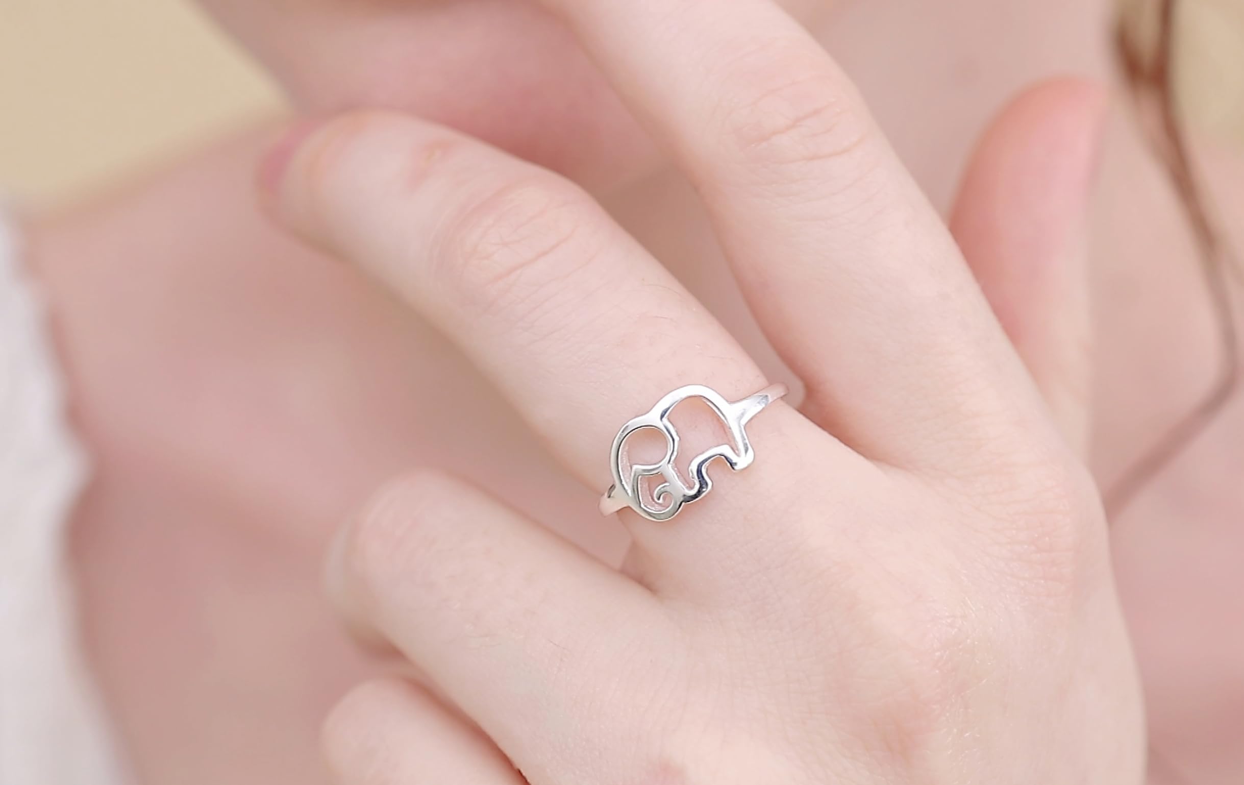 ELBLUVF 925 Sterling Silver Elephant Animal Lucky Ring Jewelry Bridesmaid Gift Favor (8)