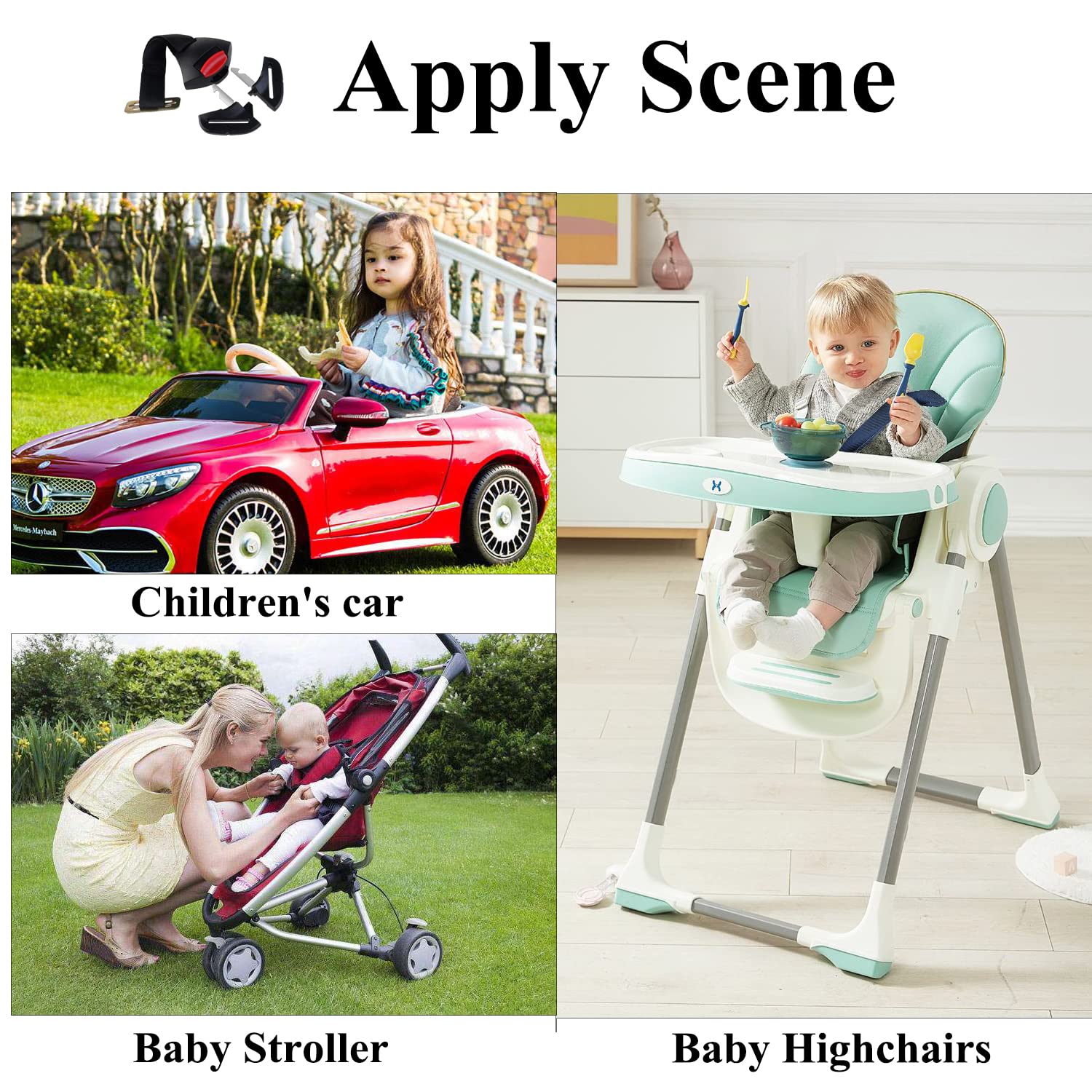 Universal Child Seat Toddler Harness Clip Fixed Lock Buckle 5 Point Adjustable Strap Locking Buckle Clip for Stroller High Chair Pram Buggy Kid Pushchair