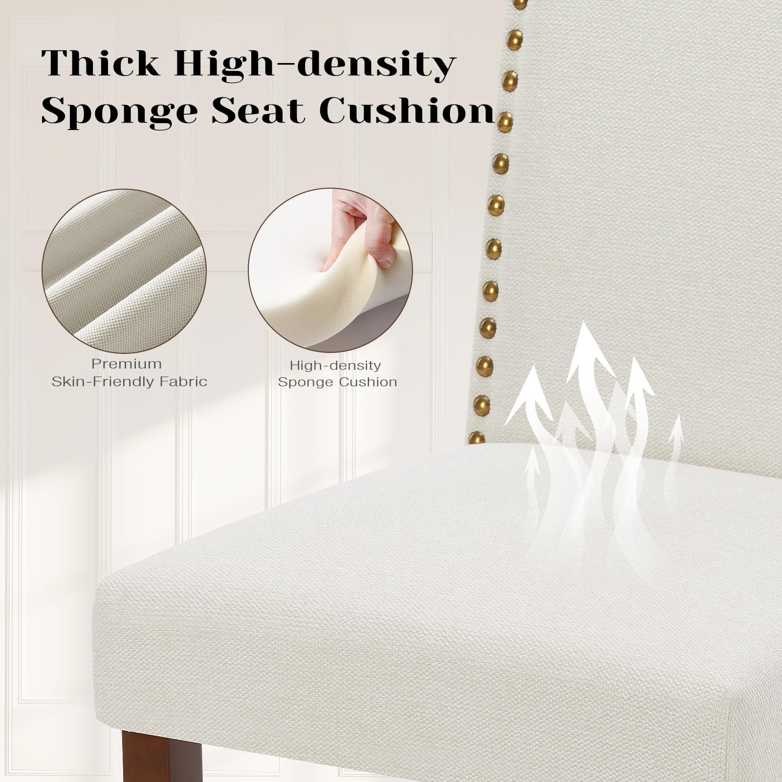 DUMOS Dining Chairs Set of 2, Fabric Dining Room Chairs, Upholstered Parsons Chairs with Nailhead Trim and Wood Legs, Kitchen Side Chair for Dining Living Room,Bedroom - Beige