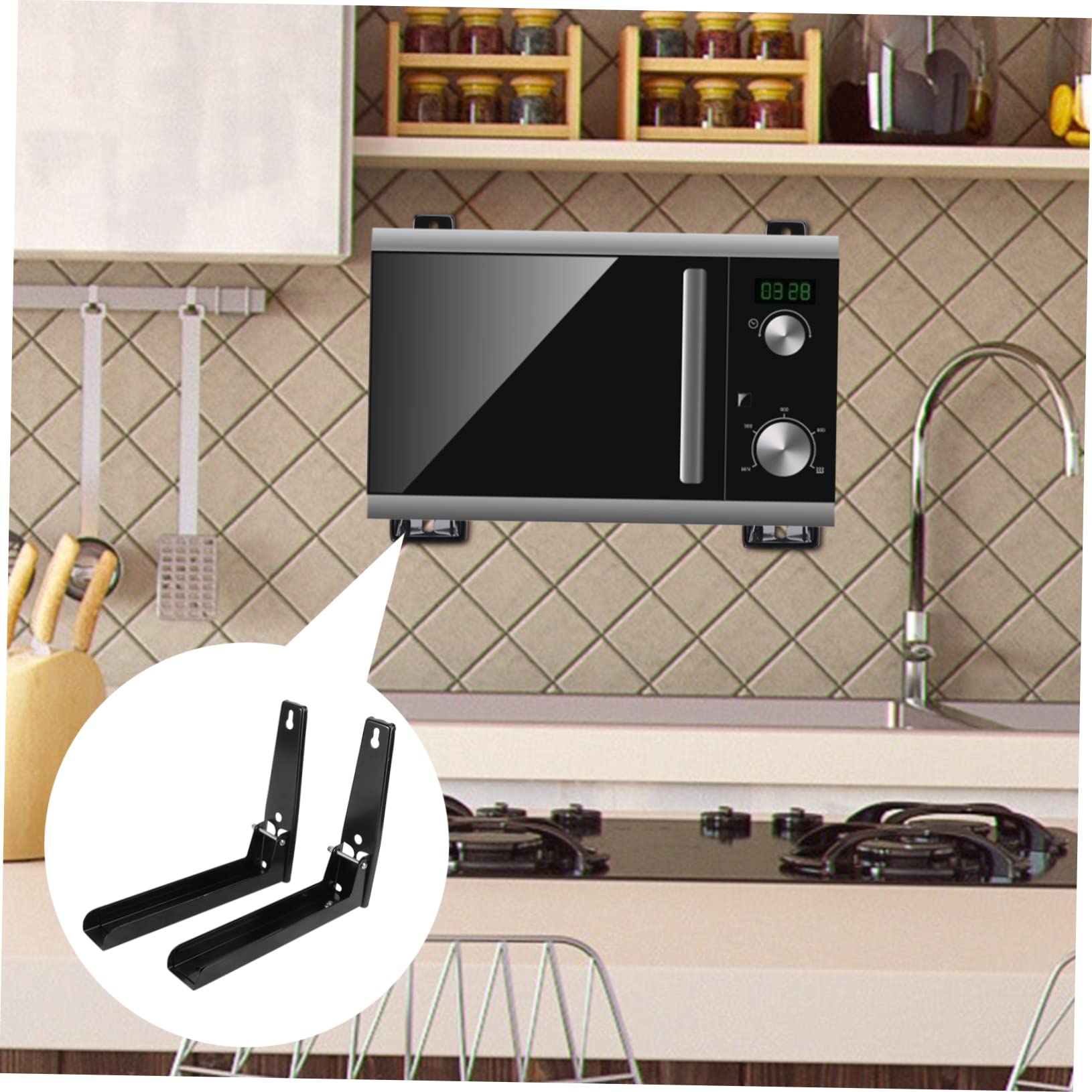 HEMOTON 1pc Microwave Oven Mount Shelf Bracket Wall-mounted Microwave Rack Stainless Steel