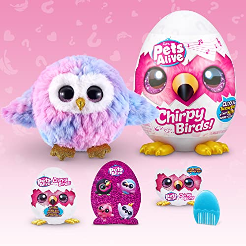Pets Alive Chirpy Birds (OWL) by ZURU, Electronic Pet That Speaks, Giant Surprise Egg, Stickers, Comb, Fluffy Clay, Bird Animal Plush for Girls