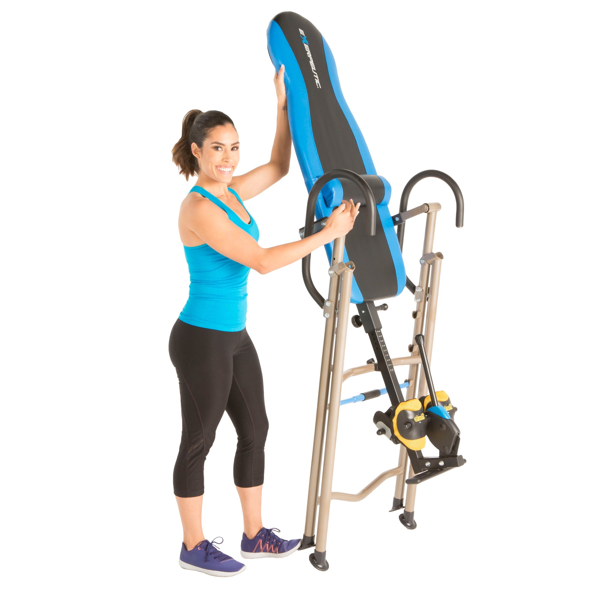 EXERPEUTIC 275SL Heat and Massage Therapy Inversion Table with NO PINCH AIRSOFT Ankle Holder and SURELOCK Ratchet System