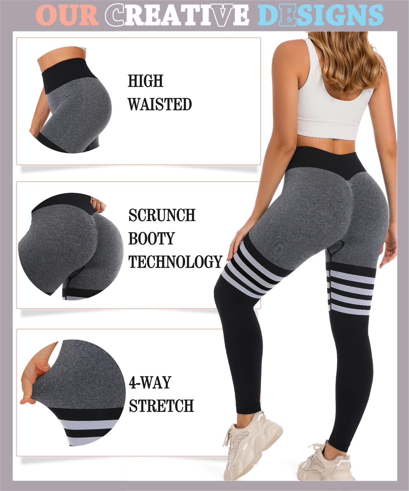 Fanseler Women's scrunch butt lifting seamless leggings High Waisted Booty Yoga Pants Tummy Control Sports Compression Tights Grey