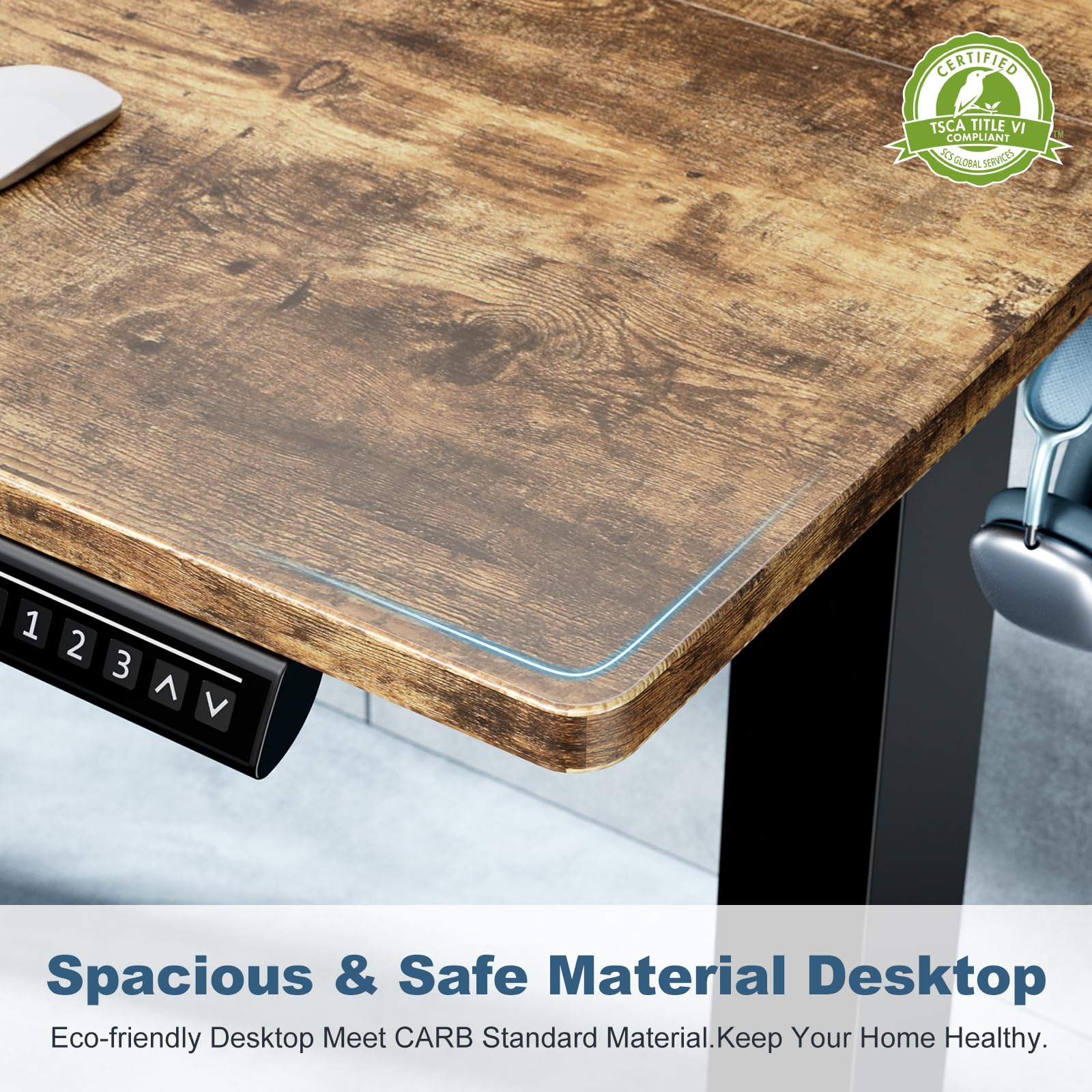 DUMOS, Electric Height Ergonomic Adjustable Memory Preset, Computer Stand Up Desk with T-Shaped Bracket Suitable for Home Office, 63 x 24 Inches, Rustic Brown