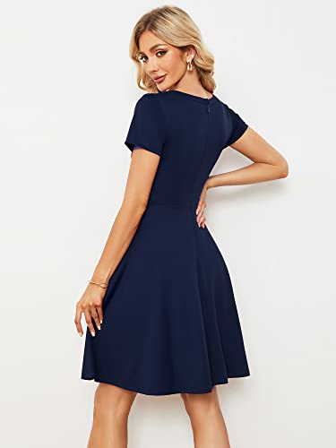 Ever-Pretty Women's Plus Size Rrhinestone Neckline Short Sleeves A-Line Mini Graduation Dresses Navy Blue 3XL
