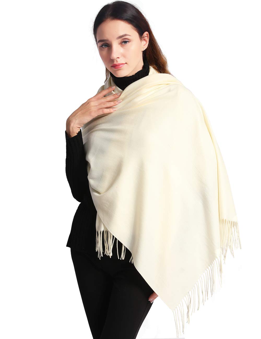EASE LEAP Pashmina Scarfs for Women Silky Shawls and Wraps for Evening Dresses Soft Large Scarves Wedding Warm Stylish Solid Color, Ivory