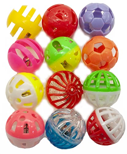 Fashion's Talk 12PCS Value Pack Plastic Ball Cat Toys Lattice Balls with Bell Jingle Kitten Toy,Gift Box 1.5" 6 Styles