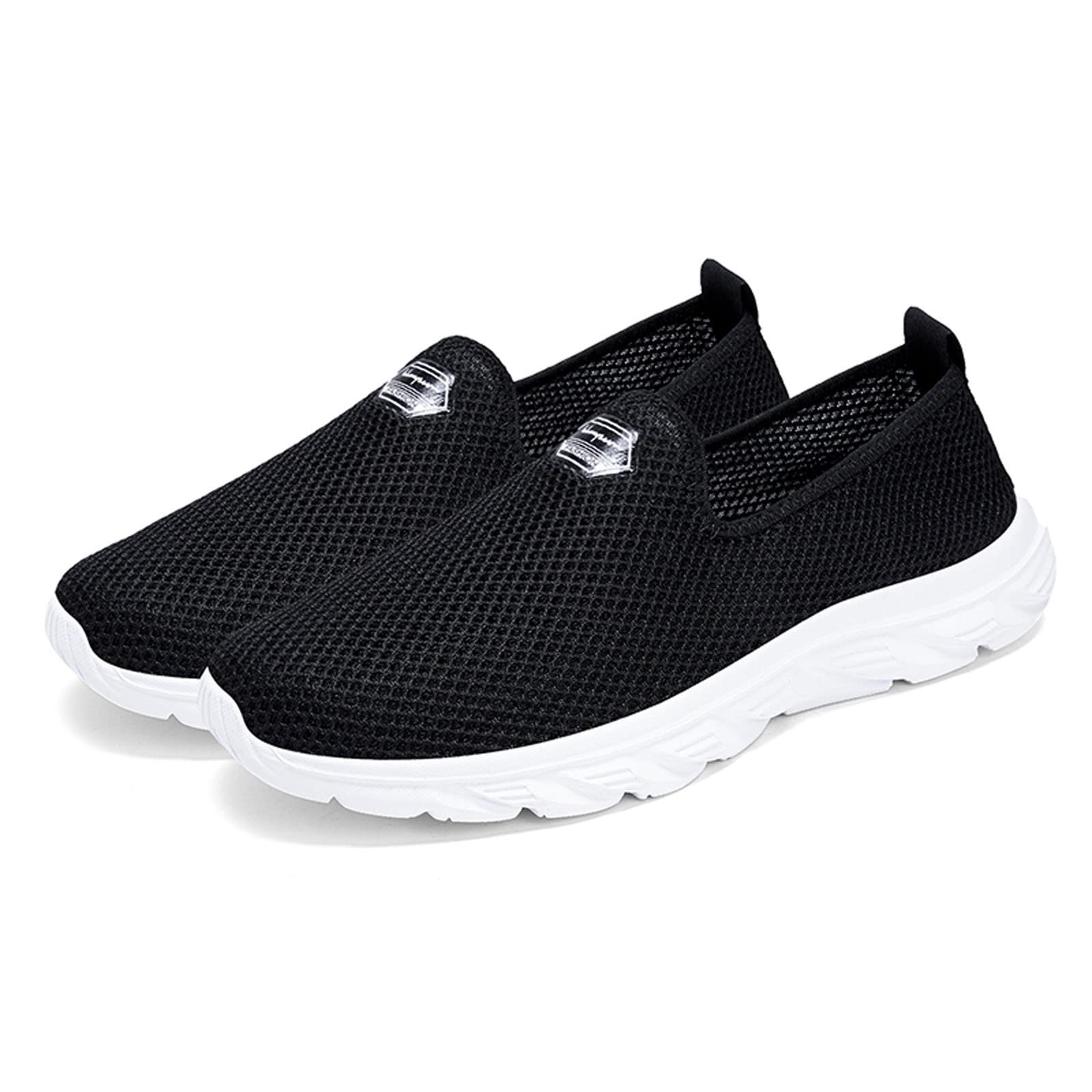 FASDNENDYS Fashion Men Mesh Casual Hollow Out Sport Shoes Slip On Solid Color Running Breathable Soft Sneaker Ornament for Men White