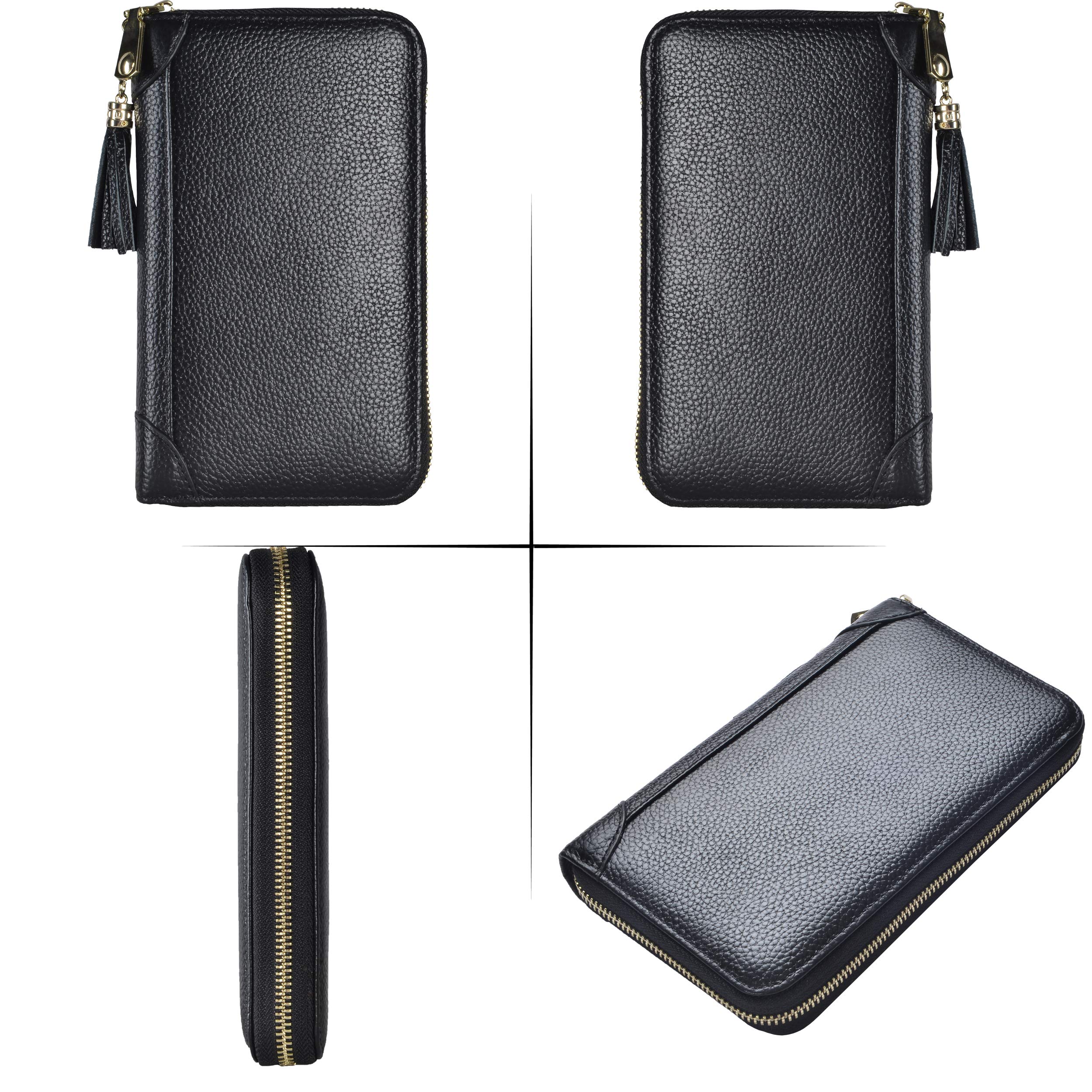 Easyoulife Credit Card Holder Wallet Womens Zipper Leather Case Purse RFID Blocking (Black)