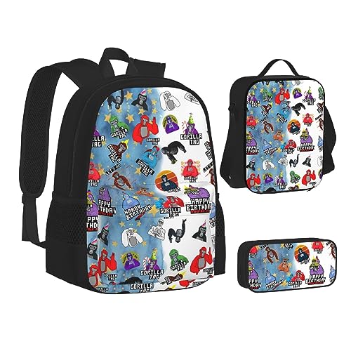 Moare Gorilla Tag Backpacks Set with Backpacks Lunch Bag Pencil Case Pencil Bag