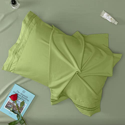 Entisn 4pcs Brushed Microfiber Sheet Full Size Sets, 1800 Thread Count Ultra-Soft Egyptian Quality Bed Sheets, Olive Green Luxury Bedding Sheets with 16" Deep Pocket, Breathable & Cozy & Anti-Wrinkle
