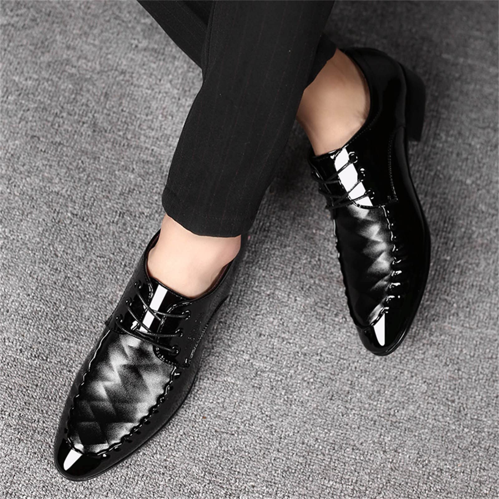 FASDNENDYS Fashion Summer and Autumn Men Leather Shoes Pointed Toe Low Heeled Solid Black Stitched Lace Up British Business Style Casual Sneaker