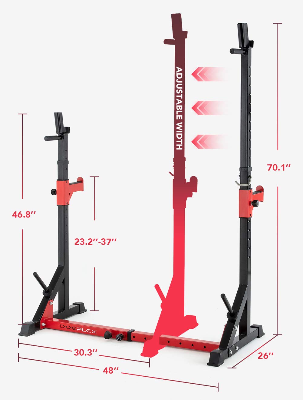Doeplex [2023 Upgrade] Multi-Function Adjustable Squat Rack Exercise Stand - 550-Pound Capacity (Black/Red)