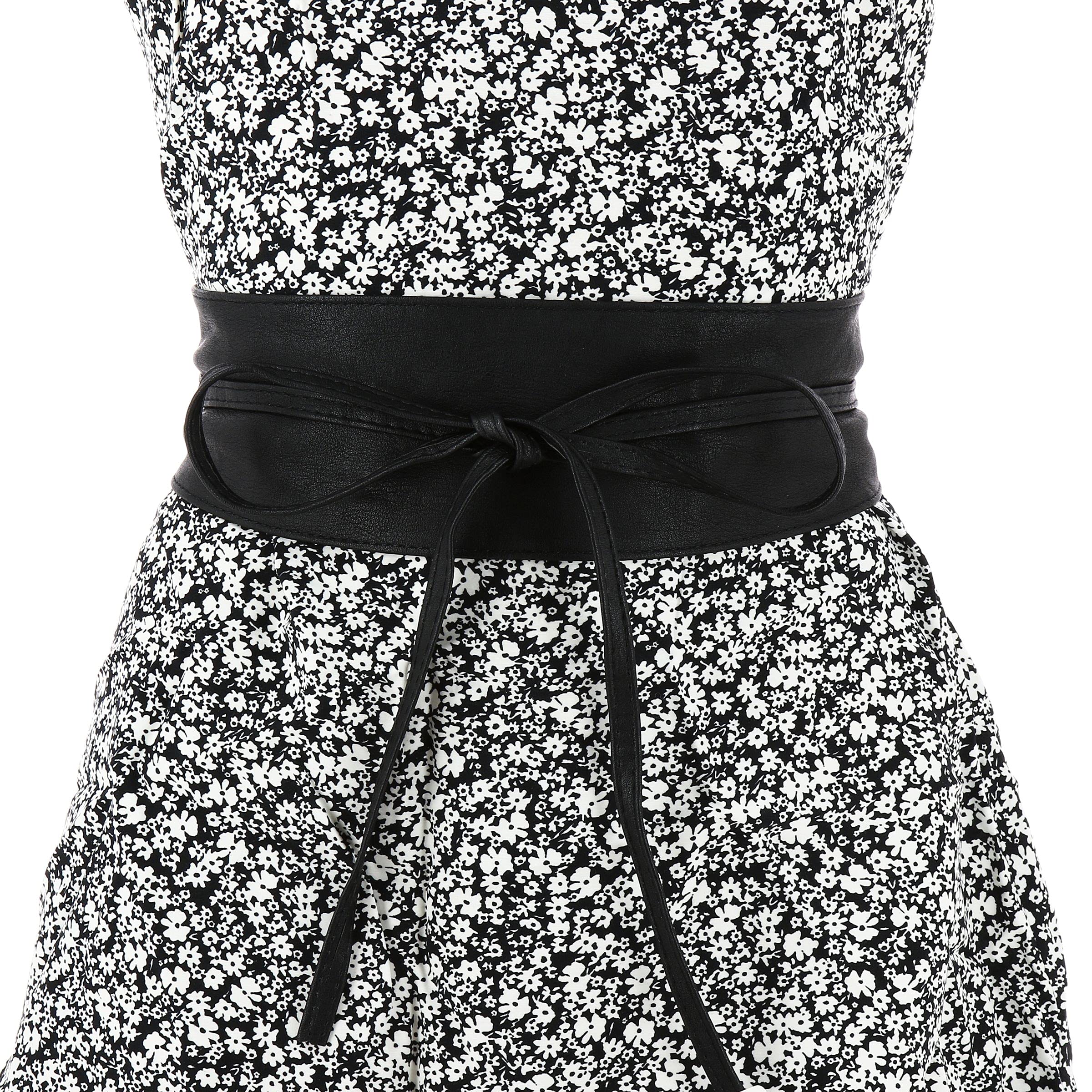 FASHIONGEN - Woman leatherette waisband Obi Belt, MICA - Black, S-M