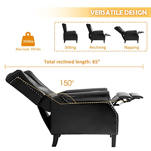 LEISLAND Leather Recliners for Small Space, Tufted Arm Chair Sofa, Leather Accent Chair for Reading, Living Room and Bedroom (Black)
