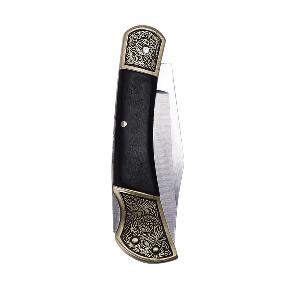 FU-GLBY Embossing Bolster Pocket Folding knife Wood handle EDC Knives Tools (black)