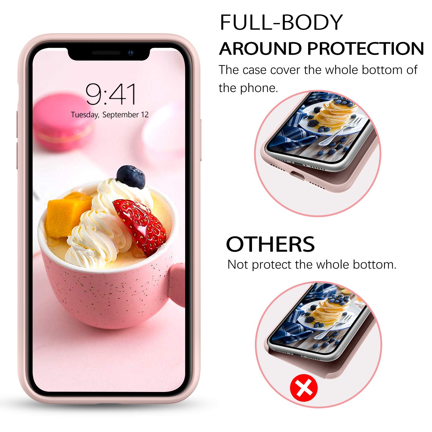 DUEDUE for iPhone 11 Case, Phone Cases for iPhone 11, Liquid Silicone Soft Gel Rubber Slim Cover with Microfiber Cloth Lining Cushion Shockproof Case for Apple iPhone 11 6.1", Pink Sand