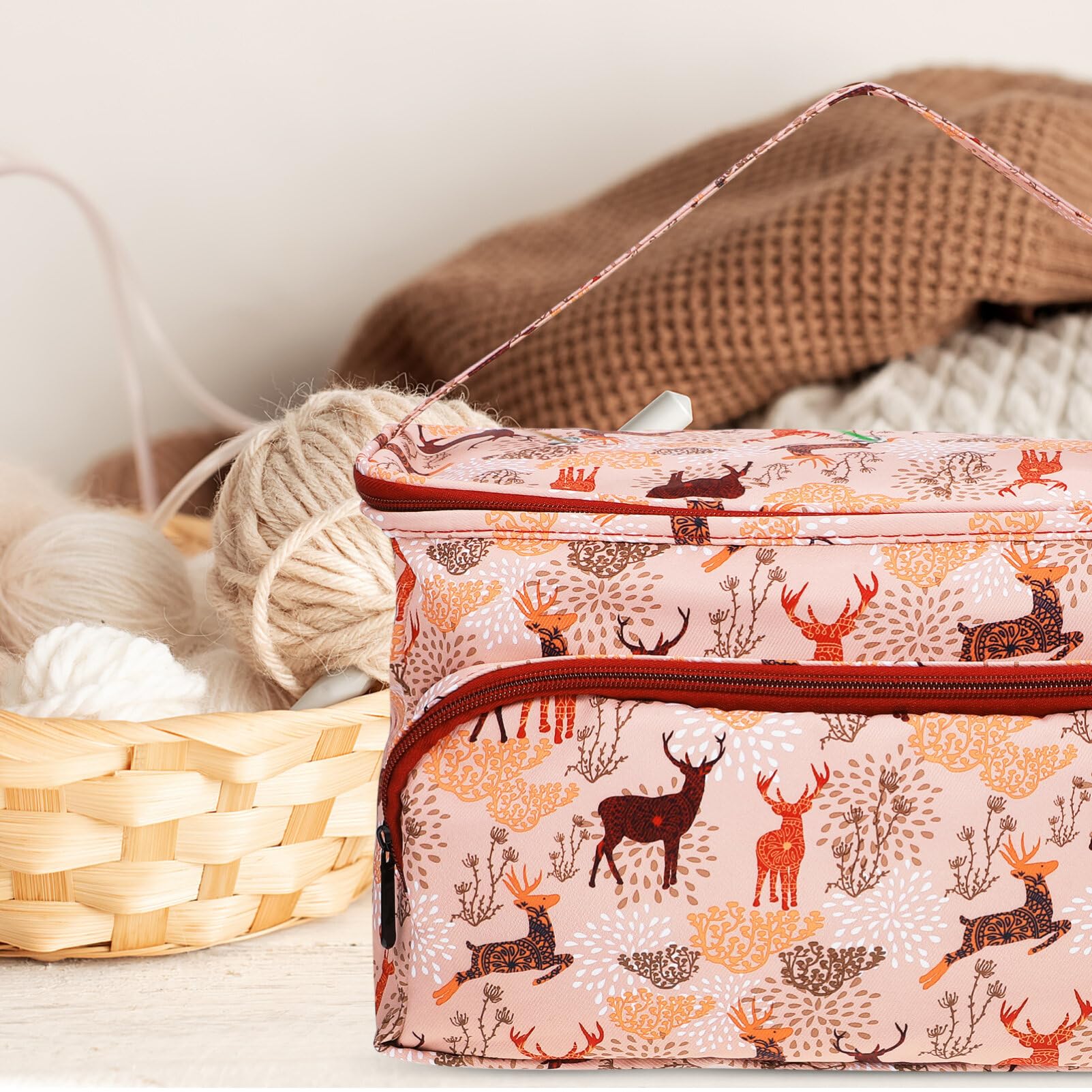 OHPHCALL Knitting Bag Yarn Storage Organizer,Crochet Bags Portable Knitting Tote Basket Yarn Bags for Crochet Hooks, Crocheting Kit, Knitting Needles, Yarn Balls, Project