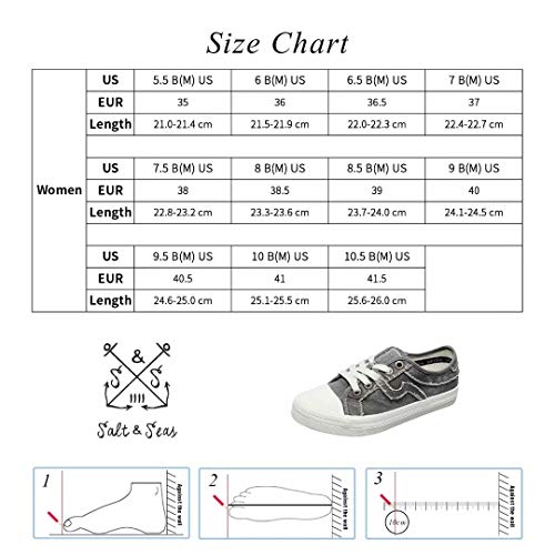 SALT&SEAS Women's Canvas Fashion Sneakers Low Top Lace Up Comfortable Casual Shoes Walking Flats Grey, 10