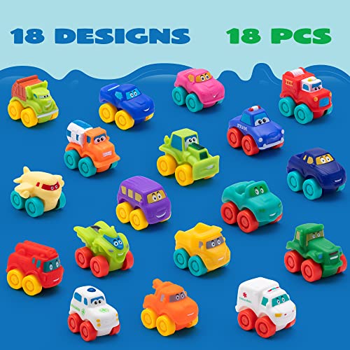 JOYIN 18 Pcs Pull Back Cars Set and 18 Pcs Soft Rubber Toy Car Set, Mini Toy Vehicles,Car for Toddlers, Party Favors for Kids