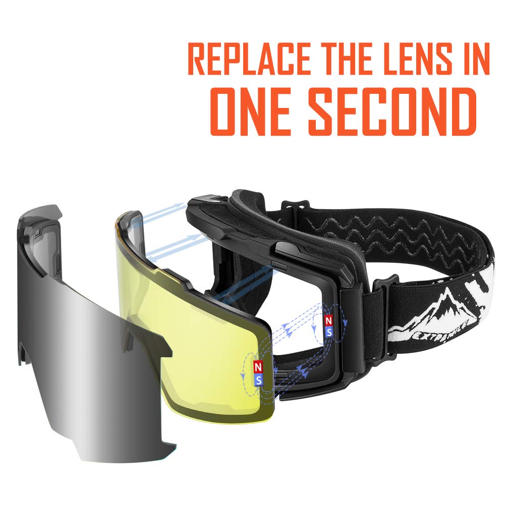 Extra Mile Ski Goggles, Multiple Reflection Spliced Lens Anti-fog and UV400 Protection Snowboard Snowmobile Goggles (Silver-cx)