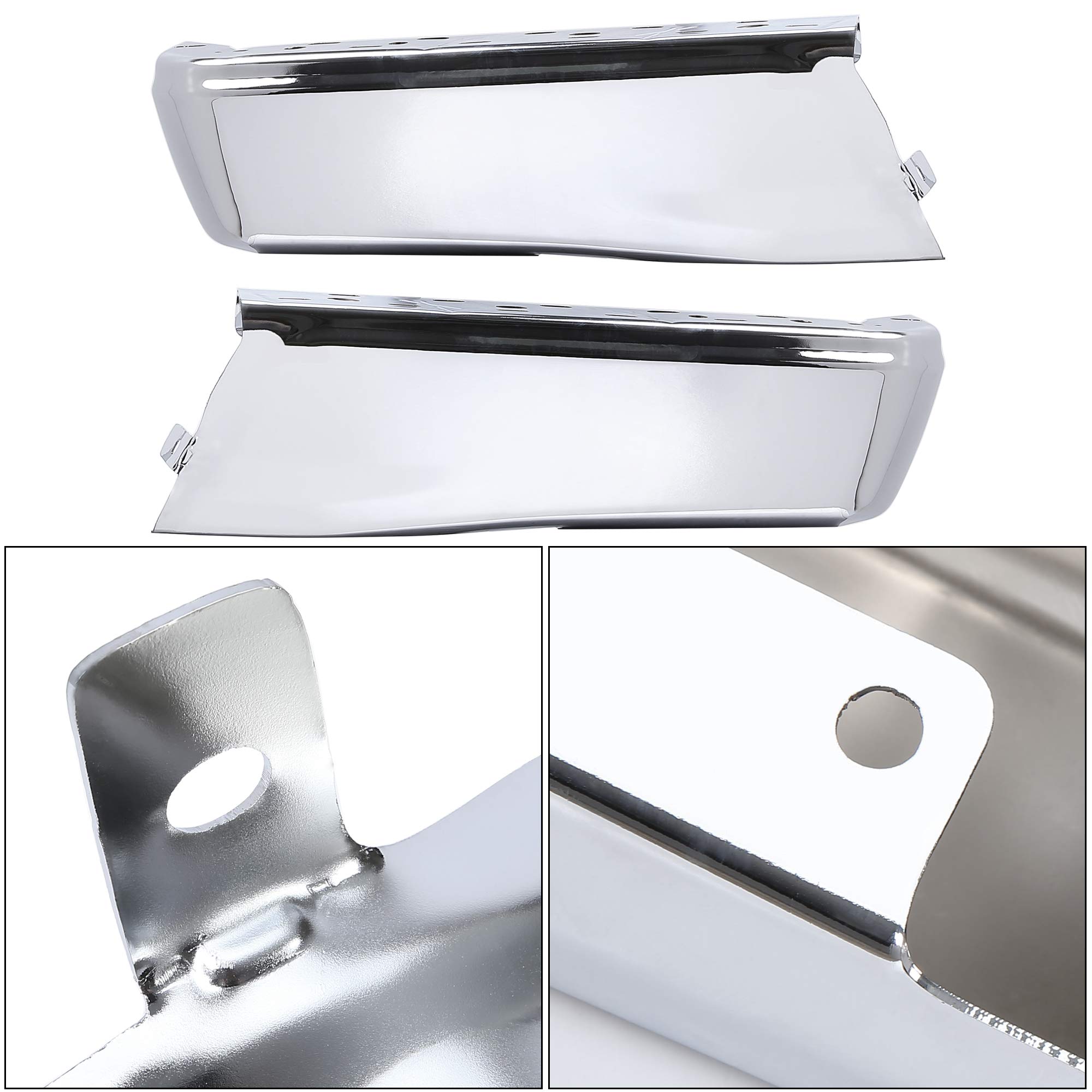 ECOTRIC Rear Bumper Ends Caps Cover Compatible with 2015-2020 Ford F150 Replacement For FO1102380 W/O Park Sensor Holes Chrome Steel Left & Right