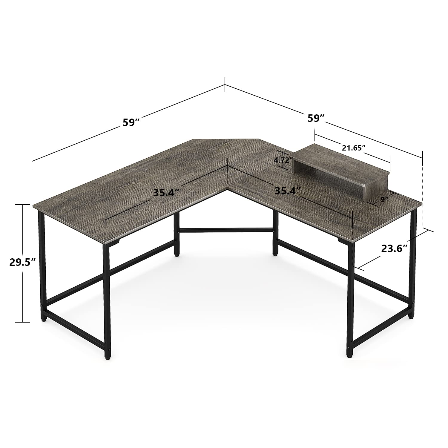 Elephance 59" Large L Shaped Desk Corner Computer Desk with Monitor Stand Gaming Table Workstation for Home Office
