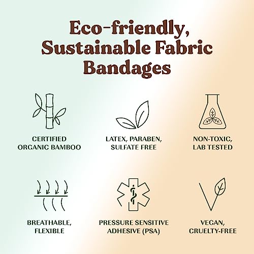 FEBU Eco-Friendly Organic Bamboo Fabric Bandages for Sensitive Skin | PFAS Free Flexible Latex Free Bandages | Natural Hypoallergenic Bandages for Scrapes, Cuts & First Aid | 75 Count Variety Pack