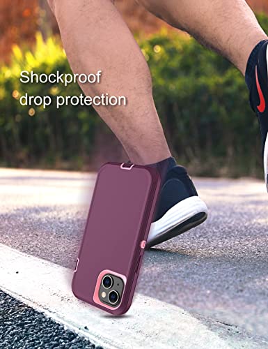 MXX Case for iPhone 13, with Tempered Glass Screen Protector,Camera Lens Protector 3-Layer Full Heavy Duty Body Bumper Cover Shockproof Protection Dustproof, for iPhone 13 6.1" (Plum/Light Pink)