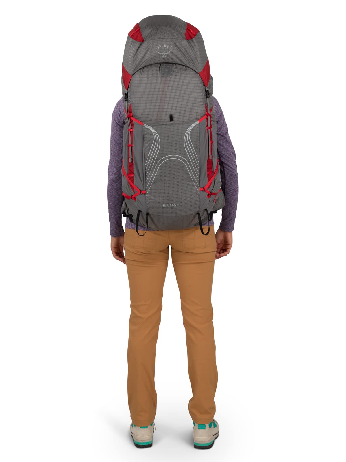 Osprey Eja Pro 55L Women's Backpacking Backpack, Dale Grey/Poinsettia Red, WXS/S