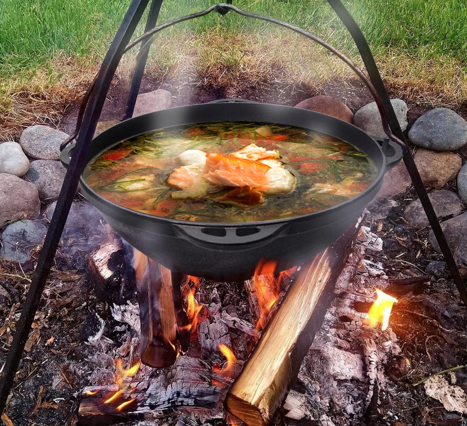 Dutch Oven Pot with Lid 8.5 Quarts (8 L) - Cast Iron Dutch Oven - Cast Iron Cookware Set - Uzbek Kazan Cast Iron β Premium Camping Cookware