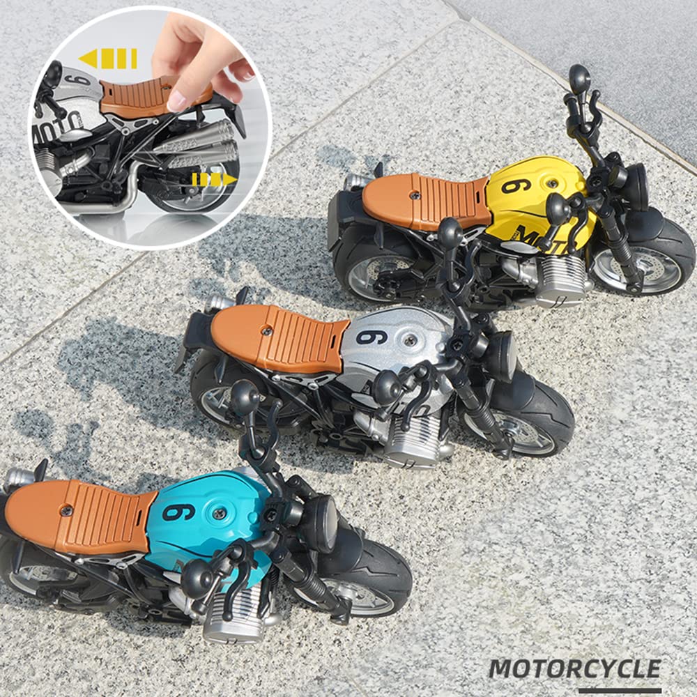 Gilumza Pull Back Motorcycle Toys, Tiny Gift with Music Lighting, Latte Motorcycles Toy for Kids Boys Age 3-8 Year Old (Blue)