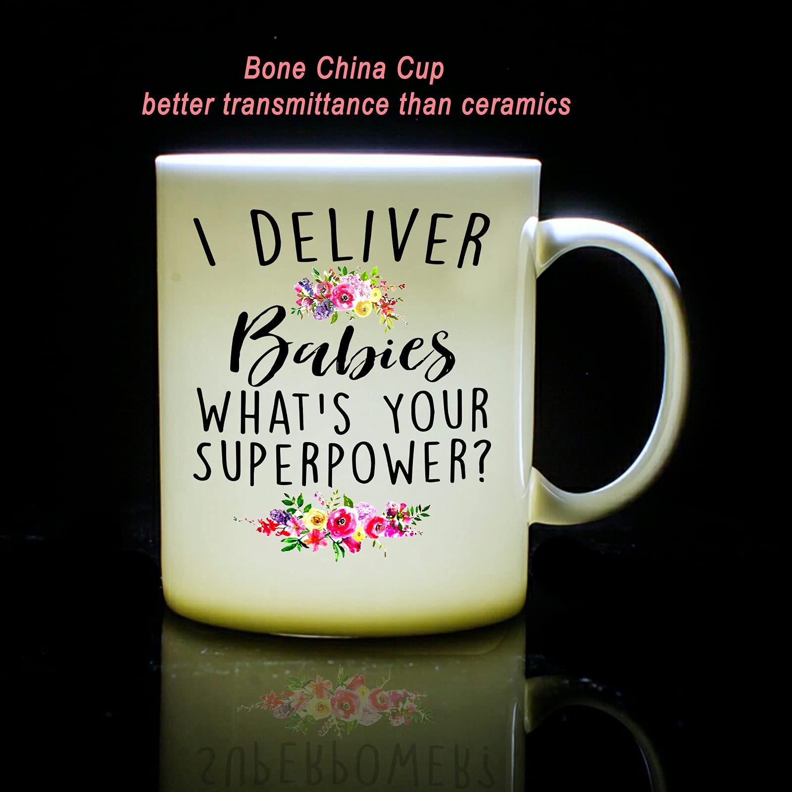 Hasdon-Hill I Deliver Babies What's Your Superpower, Midwife Gift, Home Birth Coffee Mug, OBGYN Tea Cup For Delivery Nurse, OB Doctor, Bone China 11 OZ White