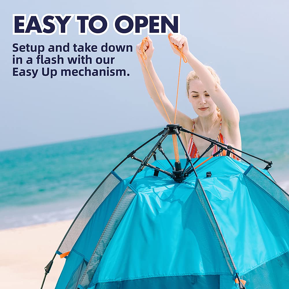 Falnex Beach Tent Classic XL Double Silver Coating UPF 50+ 4-6 Person Sun Shelter Beach Shade with Extended Zippered Floor Pacific Blue