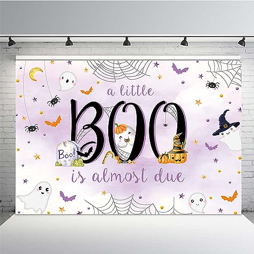 MEHOFOND 7x5ft Halloween Baby Shower Backdrop for Girl White Ghost a Little Boo is Almost Due Spooky Ghost Background Purple Watercolor Trick or Treat Party Decor Photo Booth Studio Banner