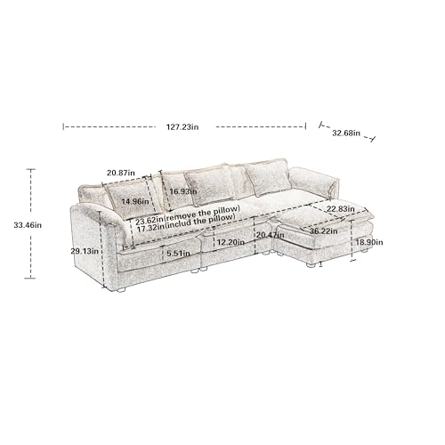 Oversized Convertible Modular Sectional Sofa with Movable Ottoman for Living Room, Modern Chenille Upholstery L Shaped Cloud Couch, Comfy Sleeper Sofa&Couches with Solid Wood Legs & Memory Foam