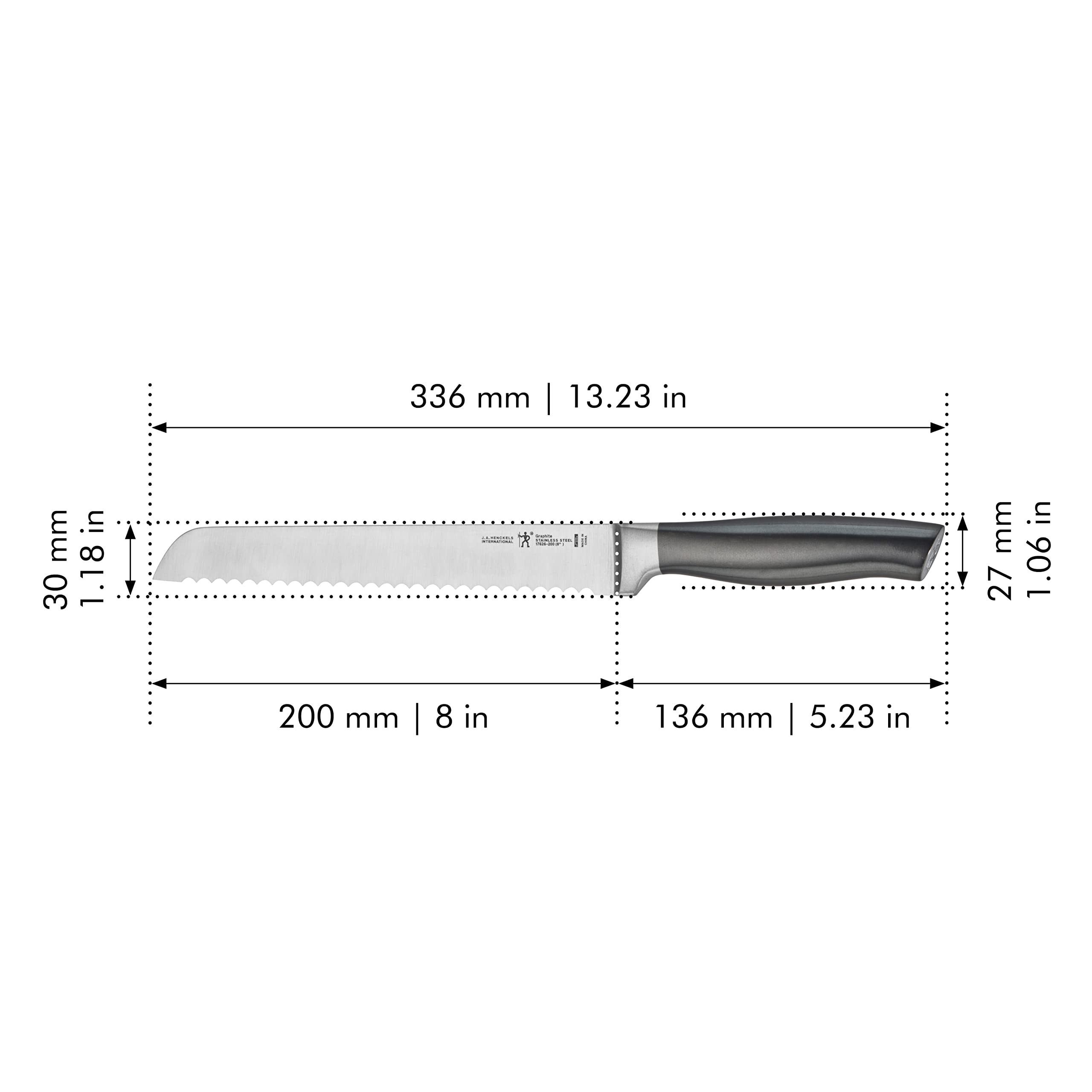 HENCKELS Graphite Razor-Sharp 8-inch Bread Knife, Cake Knife, German Engineered Informed by 100+ Years of Mastery, Gray