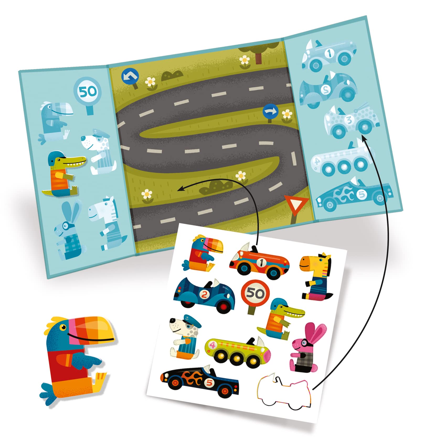 DJECO Sticker Stories Activity Toy - Cars