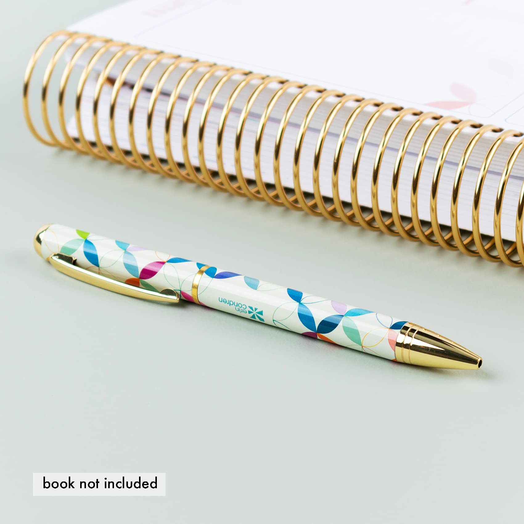 Erin Condren Ballpoint Pen and Designer Gift Box in Colorful Mid Century Circles, Designer Ink Pen in Black Ink, Comes with Beautiful Decorative Box