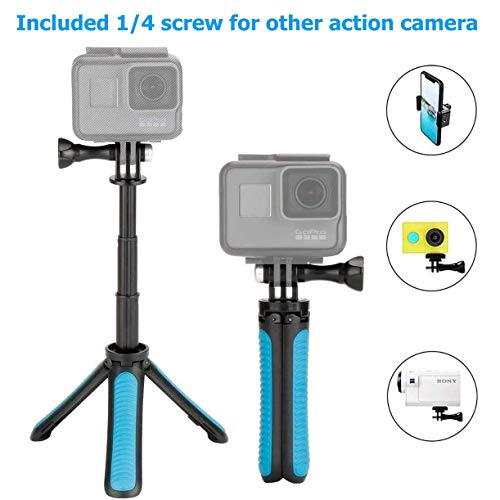 Extendable Mini Selfie Stick Tripod Two in One, Compatible with AKASO Gopro Hero 10/9/8/7/6/5 Various Action Camera and Cell Phone Accessories(Blue)