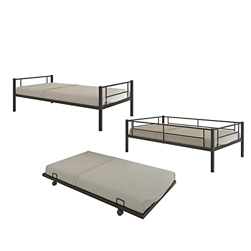 Metal Bunk Bed with Trundle Twin Over Twin Modern Bunk Beds with Slats Heavy Duty Bunkbed Frame for Adults,Teens,Boys and Girls. (Black)