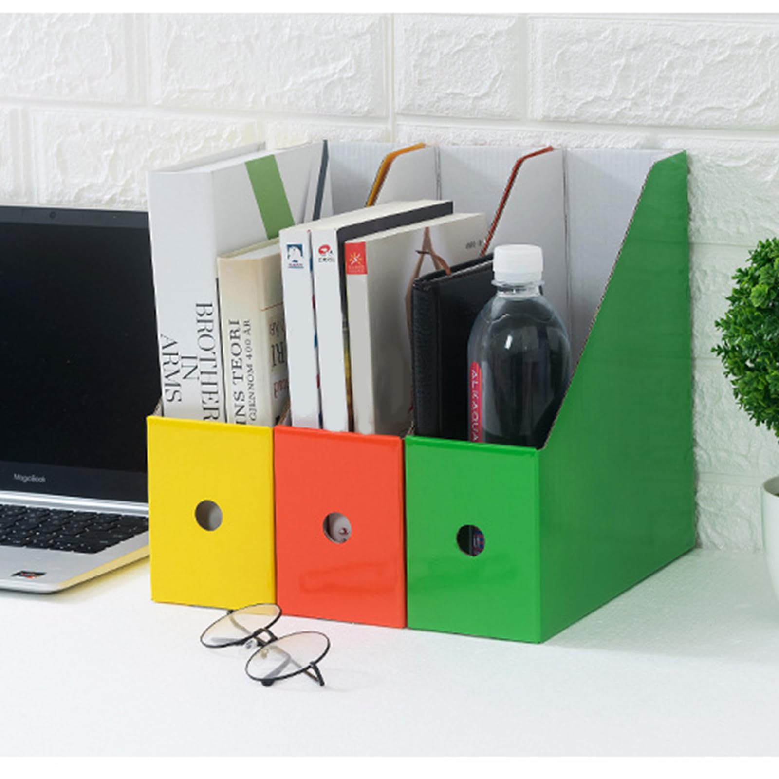 EWAFILU 15 Pack Foldable Desk File Holder, Cardboard Magazine Storage Box with Labels for School Office Desk Supplies (Multicolor)