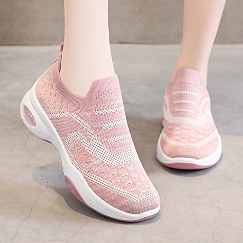 FASDNENDYS Fashion Autumn Women Sports Flat Bottom Non Slip Lightweight Fly Woven Mesh Breathable Solid Womens Comfortable Shoes 9w Pink