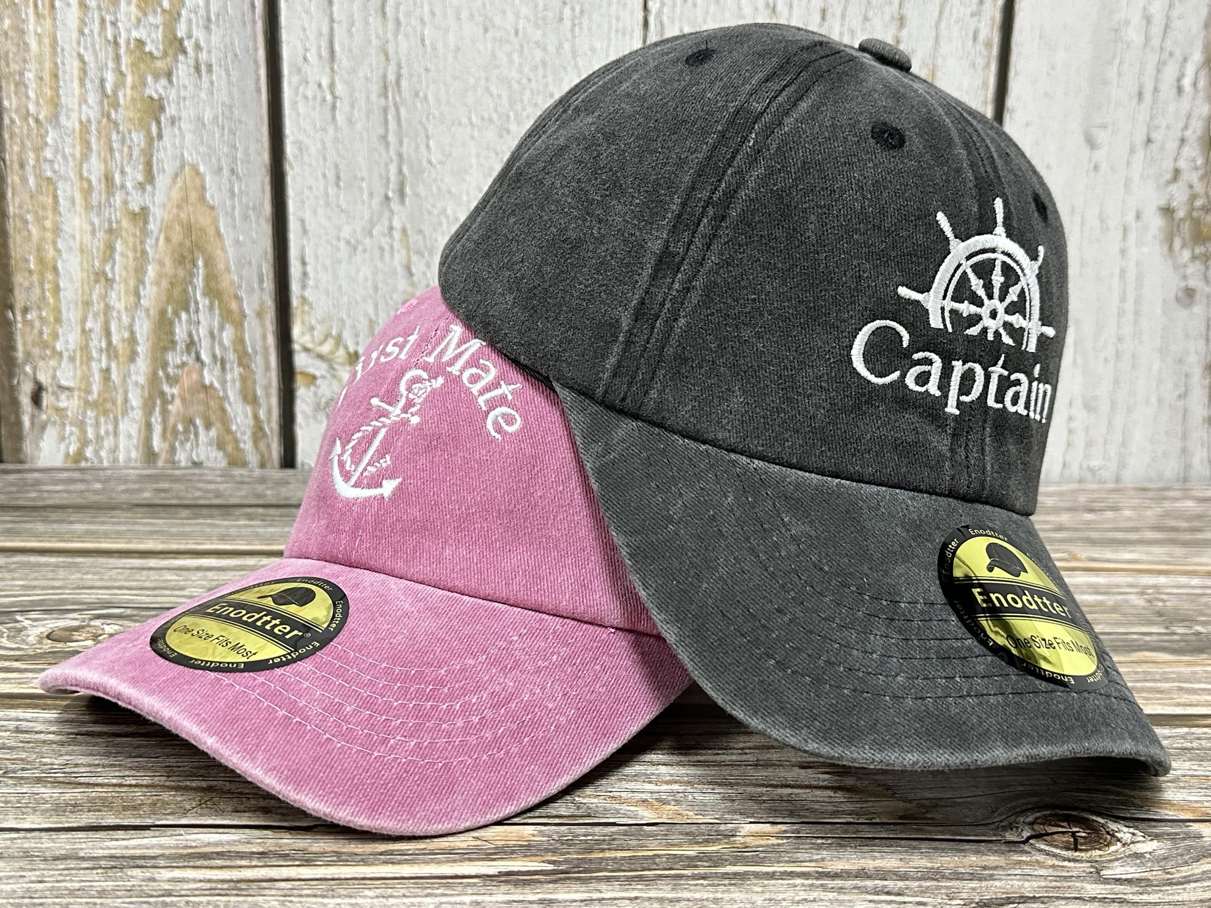Enodtter Embroidered Captain First Mate Hats for Men Women, Nautical Marine Sailor Gift, Black Pink Skipper Boating Baseball Caps