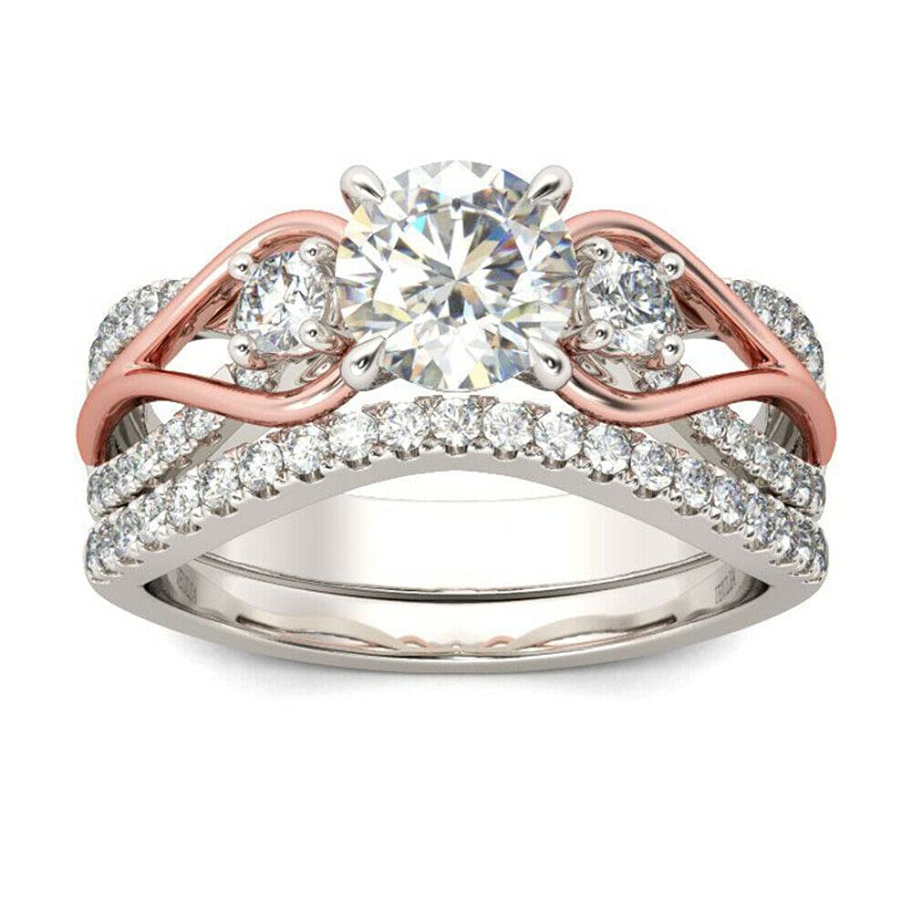 DRISHYA FASHION 2.20 Ct Round Cut Simulated Diamond Engagement Wedding Bridal Ring Set 14k Two Tone Gold Plated Gift For Her (11.5)