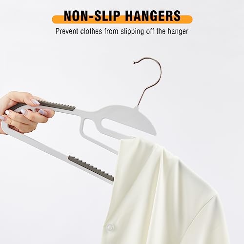 TECHMILLY 30 Pack S-Slide Plastic Hangers, Heavy Duty, Non Slip Space Saving Protect Collar Design Coat Hanger with 360° Swivel Hook, Clothes Organizer for Closet Grey