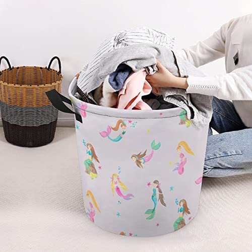 Mermaid Large Laundry Basket Hamper Bag Washing with Handles for College Dorm Portable