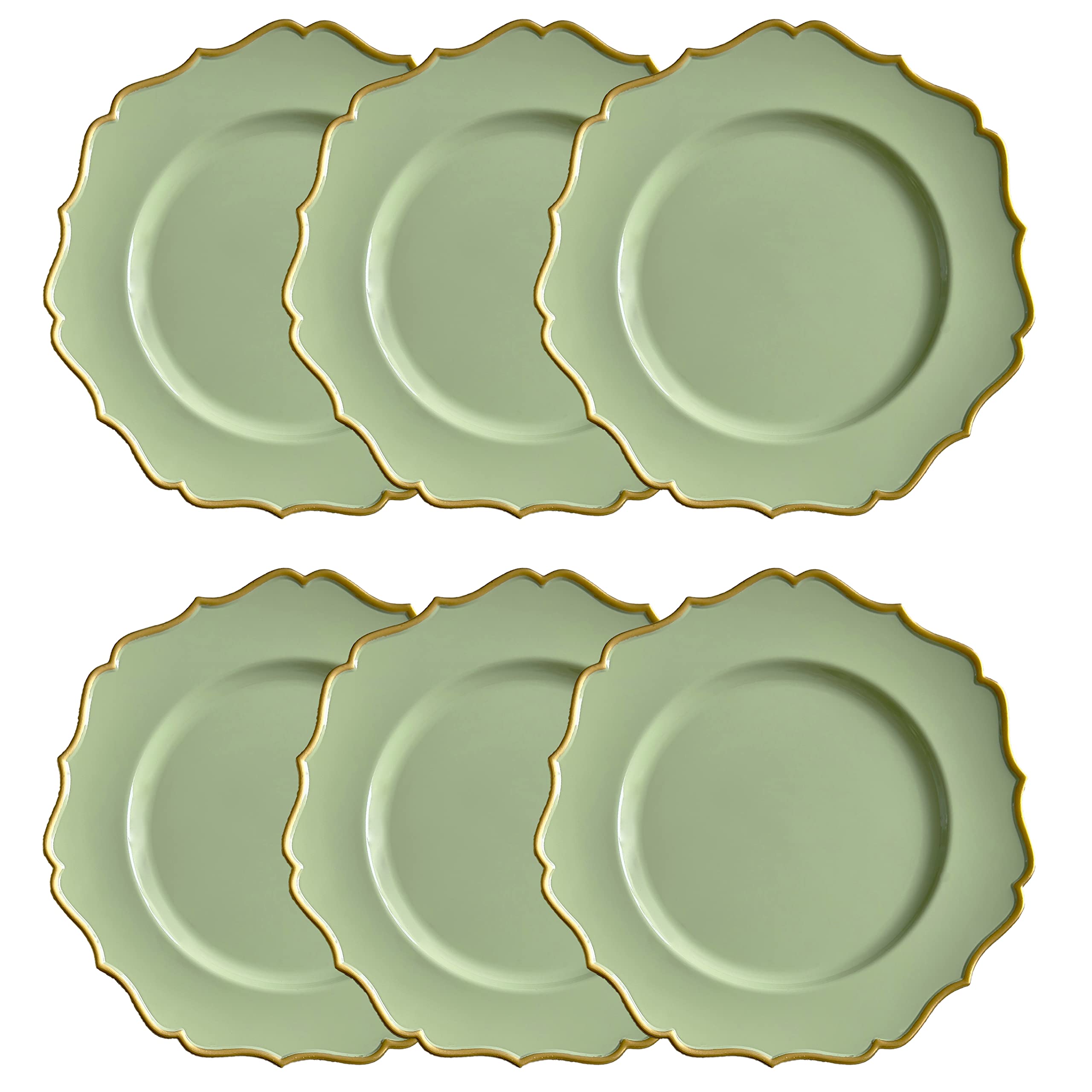 Henilosson Green Charger Plates Gold Trim - Classic Plate Chargers for Dinner Plates - Set of 6 Dinner Chargers(6,Green)