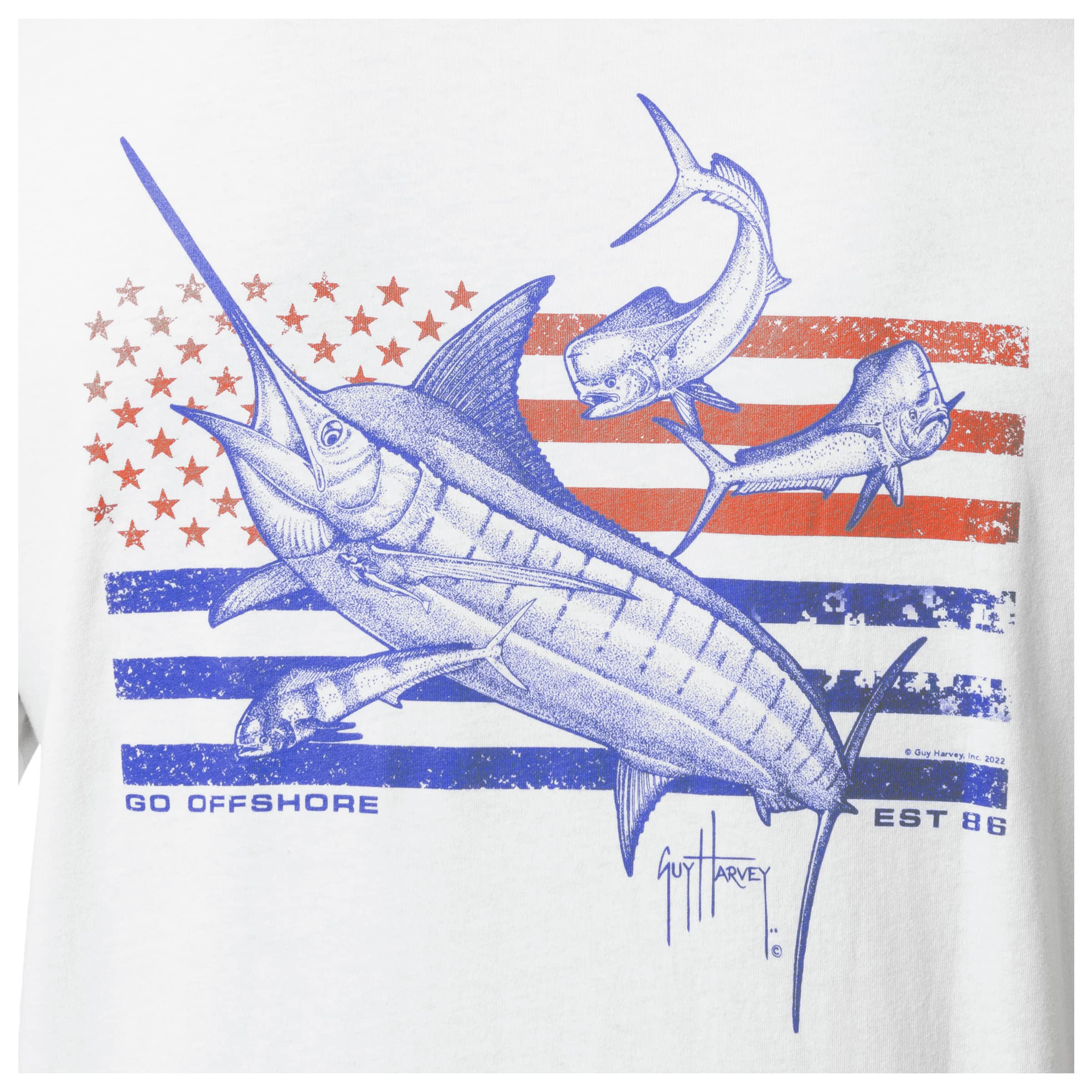 Guy Harvey Men's Short Sleeve T-Shirt, Bright White/Go Offshore, XX-Large