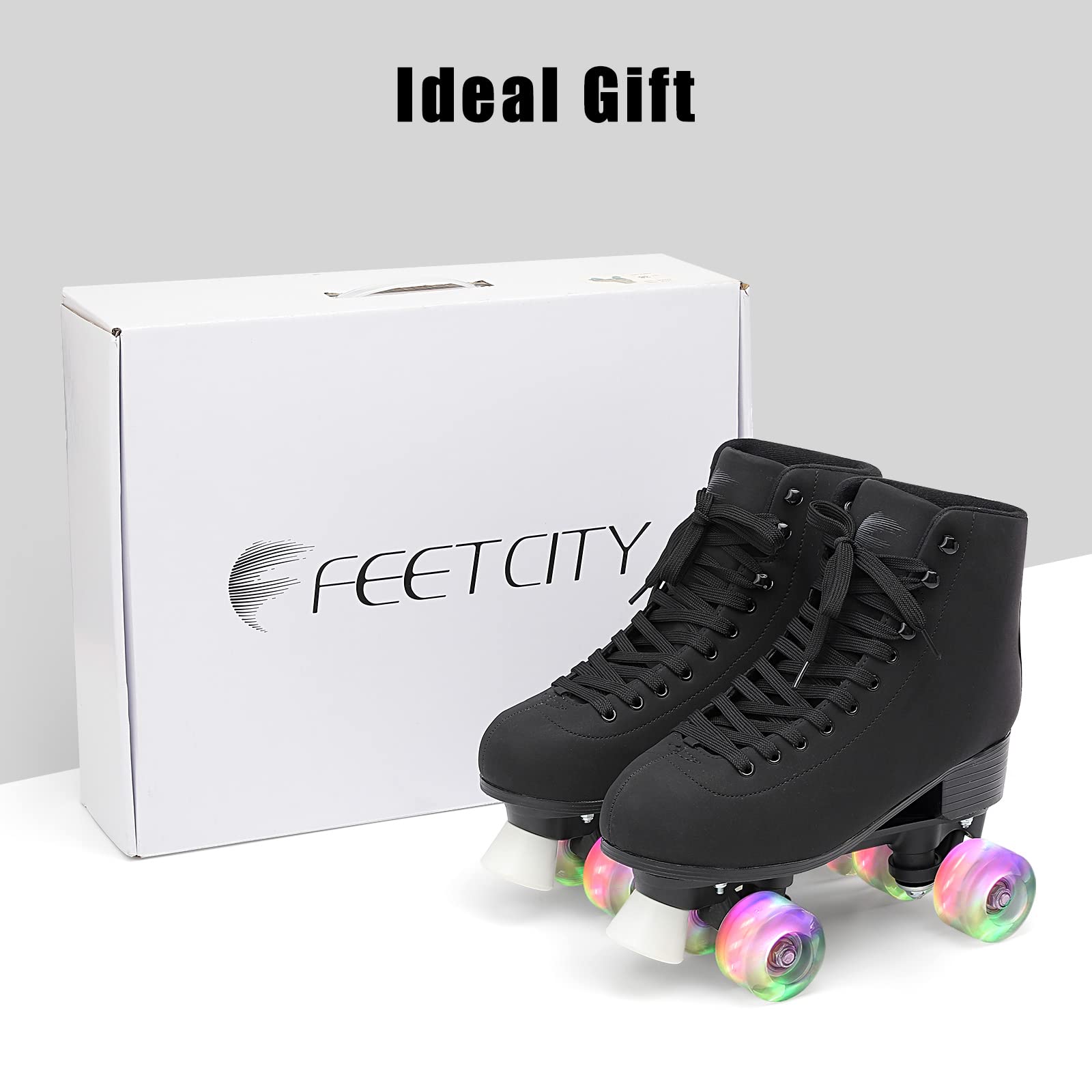 FEETCITY Roller Skates, High-top Roller Skates Four Wheels Double Row Roller Skates Adult and Youth, Indoor and Outdoor Size 7